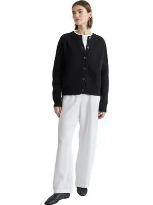 Almina Concept Button Up Wool Cropped Cardigan - Black