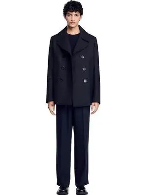 Sandro Wool Blend Pea Coat - Navy Blue