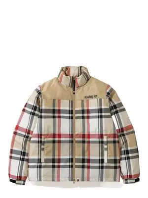 A BATHING APE Checked Zip-up Down Jacket - Beige