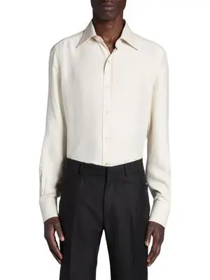 TOM FORD Classic Fit Silk & Curpo Twill Button-up Shirt - Canvas White