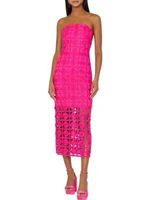MILLY Kait Lace Strapless Midi Dress - Milly Pink
