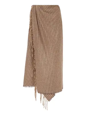 Balenciaga Houndstooth Wool-blend Wrap Skirt - Brown
