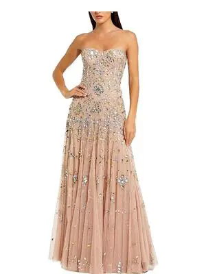 Mac Duggal Strapless Sweetheart Net Gown - Light Rose
