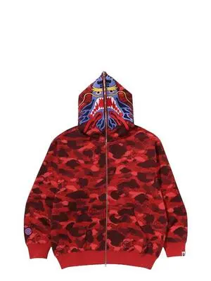 A BATHING APE X Clot Camo Shark Full Zip Hoodie - Red