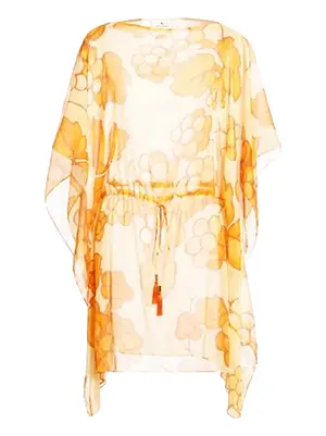 Etro Floral Print Crepe Kaftan Top - Orange