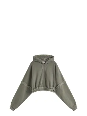 Joah Brown Deconstructed Crop Zip Hoodie - Washed Sage