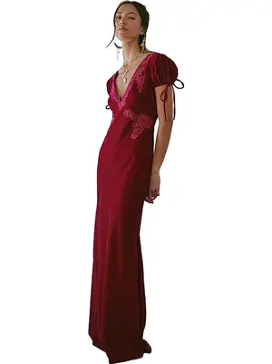 NIGEL PRESTON Velvet Maxi Dress Fushia