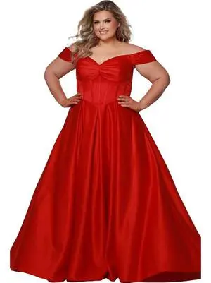 SYDNEY'S CLOSET Sweetheart Neckline Off-the-shoulder A-line Gown - Ruby