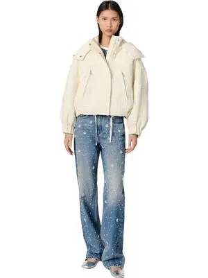Maje Quilted Tweed Down Jacket - Ecru