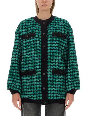 MSGM Houndstooth Tweed Jacket - Green