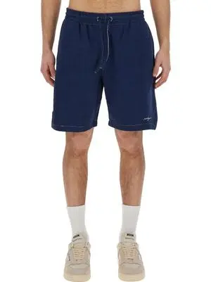 MSGM Bermuda Shorts With Embroidered Logo - Blue