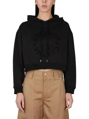 Stella McCartney Cropped Sweatshirt With Logo - Black