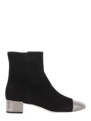 Rene Caovilla Ankle Boot With Rhinestones - Black