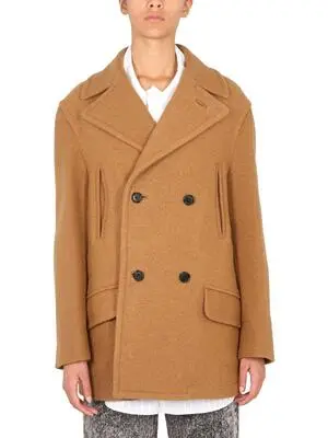 Marni Double-breasted Coat With Lapel Detail - Beige