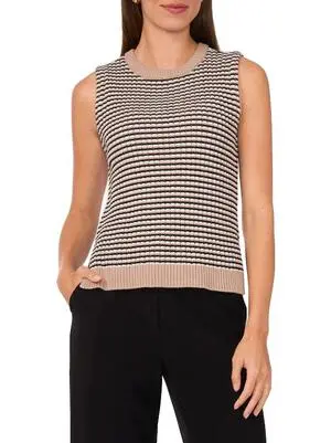 Halogen Stripe Sleeveless Sweater - Simply Taupe Brown