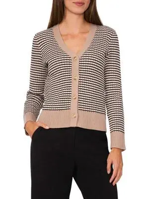 Halogen Stripe V-neck Cardigan - Simply Taupe
