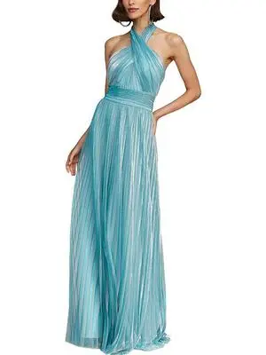 Halston Leilani Pleated Gown - Aqua