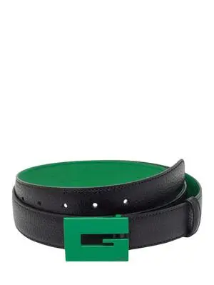 Gucci Taurillon And Calfskin Reversible Triomphe Belt Green/black