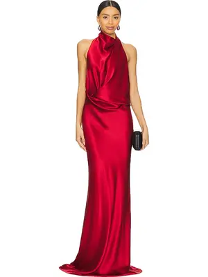THE SEI The Sei Halter Drape Bias Gown Cherry