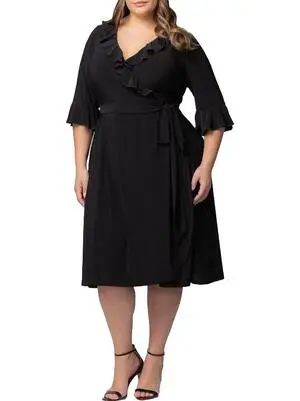 KIYONNA Barcelona Ruffle Detail Wrap Dress - Black Noir