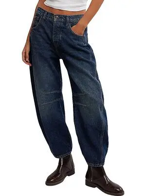 Free People We The Free Good Luck Mid-Rise Barrel Jeans Deep End