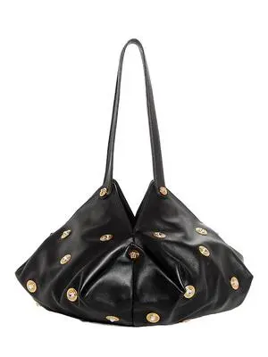 Versace Protea Studded Leather Tote Black Versace