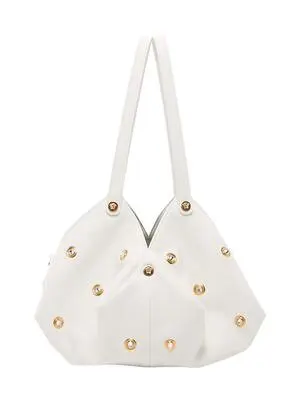 Versace Protea Studded Leather Tote Porcelain