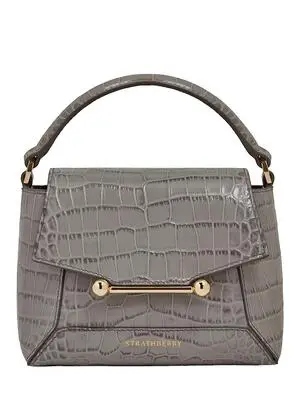 Strathberry Mosaic Nano Embossed Croc Top Handle Bag - Stone