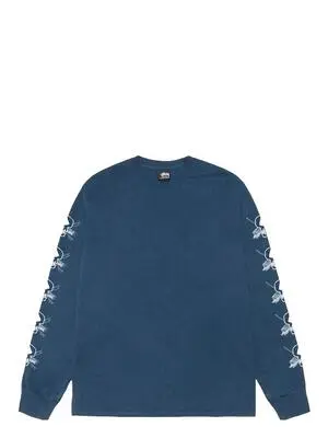 StÜssy Foils Long Sleeve Pigment Dyed Tee Shirt - Navy Blue