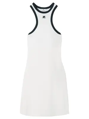 COURREGES Embroidered Cotton-jersey Mini Dress - White