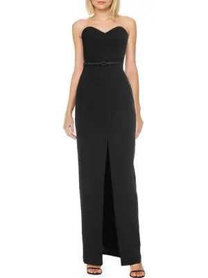Badgley Mischka Beaded Belt Strapless Gown - Black