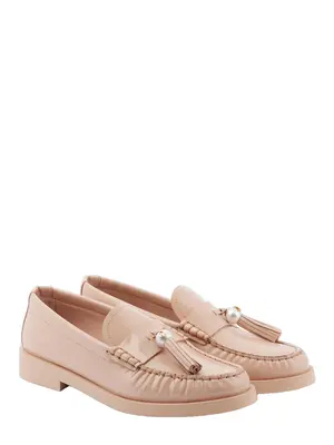 JIMMY CHOO Addie Embellished Patent Leather Loafers - Brown