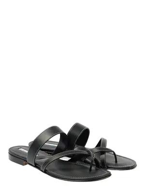 Manolo Blahnik Susacru Leather Thong Sandals - Black