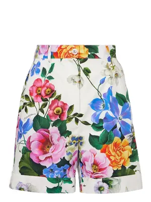 Dolce & Gabbana Floral Print Cotton Shorts - White