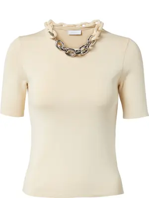 Rabanne Chain-detail Silk And Cotton-blend Top - Neutrals