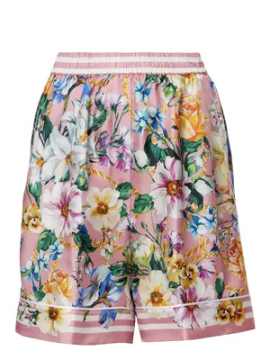 Dolce & Gabbana Floral Print Silk Twill Shorts - Pink