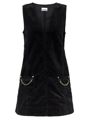 GANNI Cotton Corduroy Mini Dress - Black
