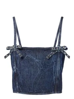 GANNI Bow-detail Denim Crop Top - Blue