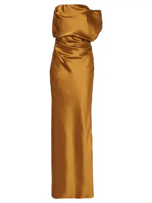 THE SEI Draped Silk Satin Gown - Brown