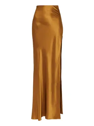 THE SEI Asymmetric Silk Satin Maxi Skirt - Brown