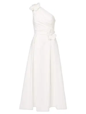 Elie Saab One-shoulder Cotton Popeline Midi Dress - White