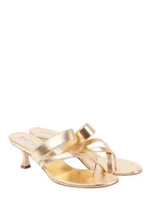 Manolo Blahnik Susa 50 Metallic Leather Mules - Gold