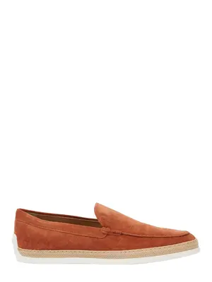 TOD'S Jute-trimmed Suede Slip-on Shoes - Brown