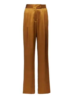 THE SEI High-rise Wide-leg Silk Satin Pants - Brown