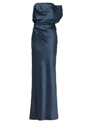 THE SEI Draped Silk Satin Gown - Blue