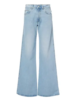 Coperni Leather-trimmed Wide-leg Jeans - Blue