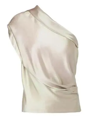THE SEI Asymmetric Silk Satin Top - Beige