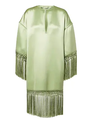 Valentino Garavani Fringed Silk Duchess Satin Tunic - Green