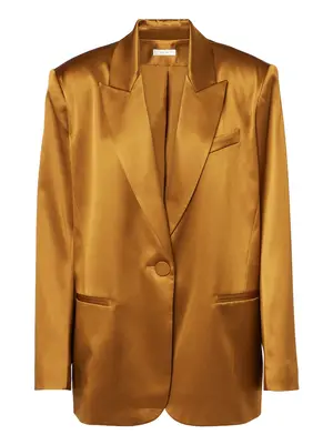 THE SEI Oversized Silk Satin Blazer - Brown