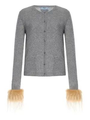 Prada Shearling-trimmed Wool Cardigan - Grey